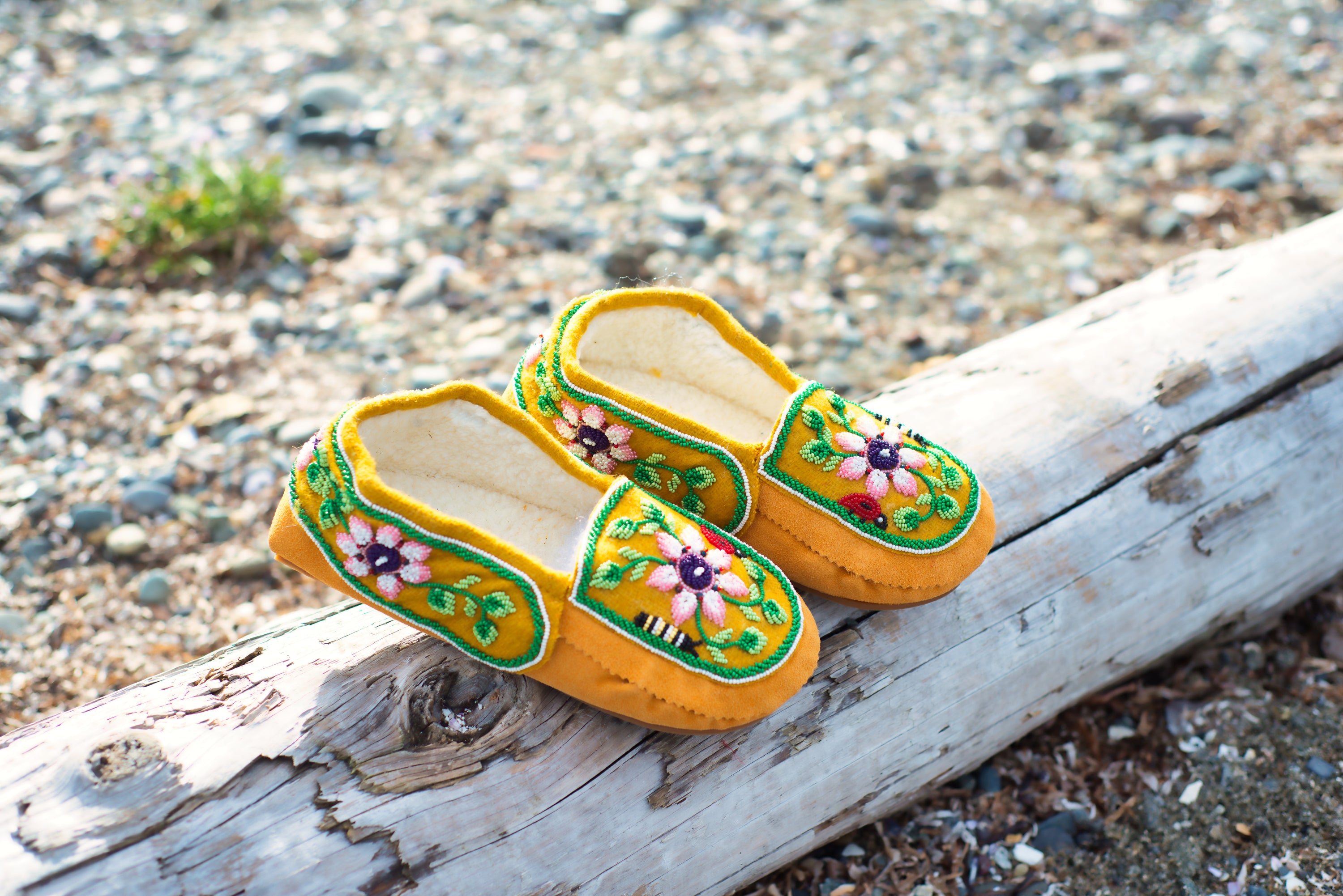 Ladybird Beaded Moccasins | Handmade Suede Footwear – Moccasin Canada